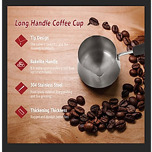 Pilipane 12oz Turkish Coffee Heat Pot, Milk Butter Warmer Pot, tovetop Melting Boiling Pot with Spout, Arabic Coffee Maker for Maple Syrup, Sauce Heating, 18/8 Stainless Steel