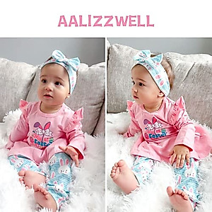 Aalizzwell 3-6 Months Baby Girl Easter Clothes Infant Girls First Easter Outfit My Tunic Rabbit Clothing Set Bunny Blue