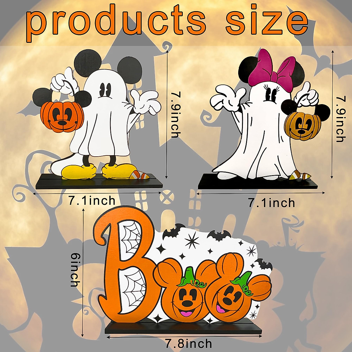 3PCS Halloween Mouse Wooden Table Centerpieces Halloween Mouse Decorations Boo Sign Table Centerpiece for Halloween Happy Halloween Mouse Pumpkin Table Topper for Halloween Party Supplies