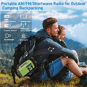 NOAA Weather Radio, Emergency Hand Crank Radio with Solar Charger, Portable Battery Operated AM FM Shortwave Radio with LED Flashlight, USB Charger, Earbud Jack, SOS Alert for Home Survival Hurricane