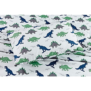 Linen Plus Sheet Set Kids/Teens Ancient Dinosaurs Green Blue Grey White New # T-rex Green (Twin)