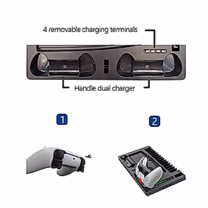 Cooling Fan Vertical Stand for Playstation 5 Console and Digital Edition, Controller Charging Station Dock for PS5 Dualsense Controller with Led Indicators and 15 Game Slots