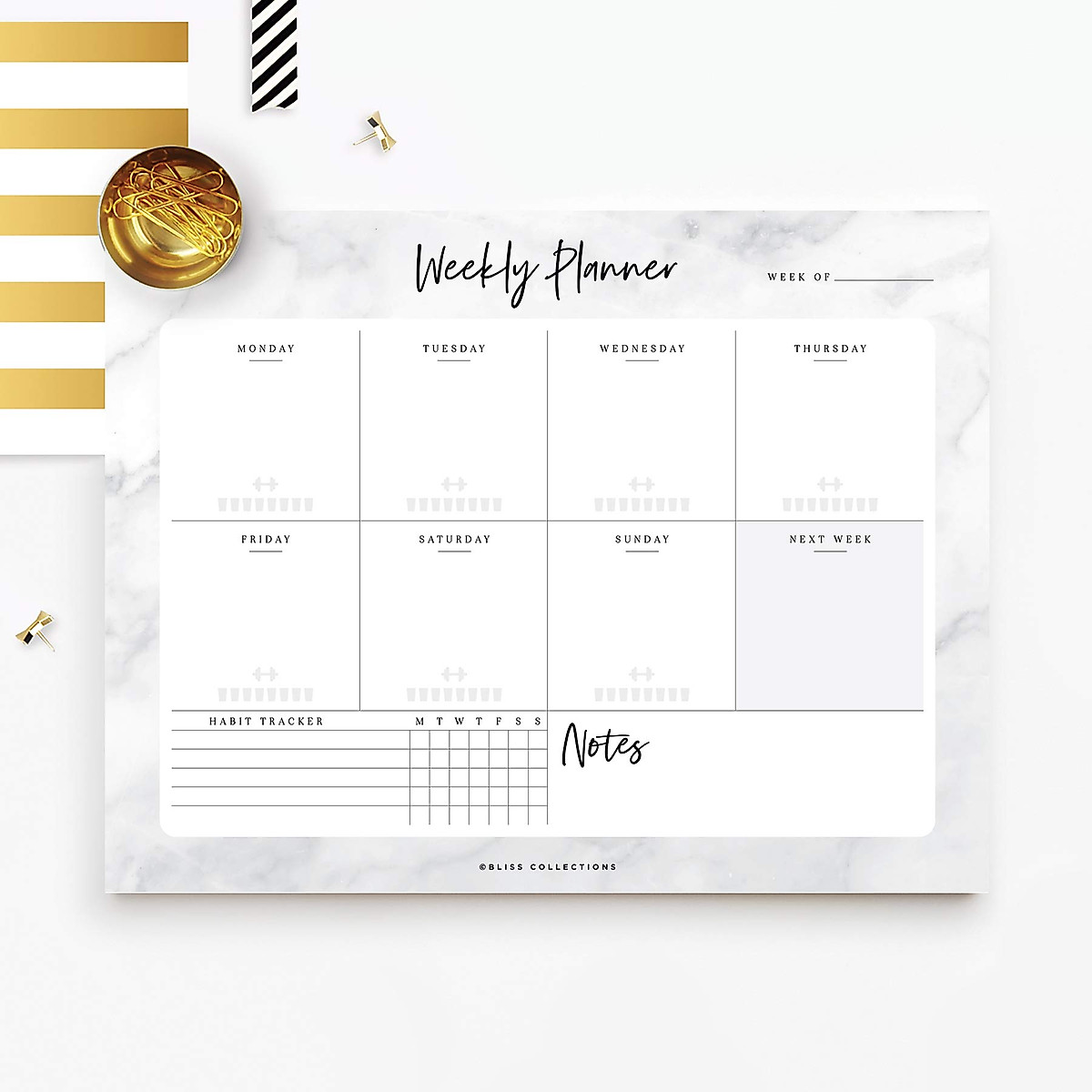 Bliss Collections Weekly Planner, Marble, Undated Tear-Off Sheets Notepad Includes Calendar, Organizer, Scheduler for Goals, Tasks, Ideas, Notes and To Do Lists, 8.5"x11" (50 Sheets)