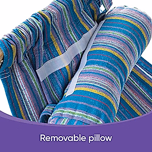 Hearthsong Lightweight Rocking Floor Hammock, 50”L x 14”W Blue-Striped Cotton Indoor Hammock, 95 lbs. Ages 3 to 9