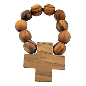 Religious Gifts Mens Womens Catholic Gift Made in Bethlehem Brown Olive Wood Bead One Decade 1 7/8 Inch Rosary Ring