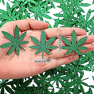 100 Pieces Green Glitter Weed Leaf Paper Confetti Green Leaf Confetti Pot Leaves Paper Confetti for 420 Birthday Party Wedding Festival Table Baby Shower Decorations