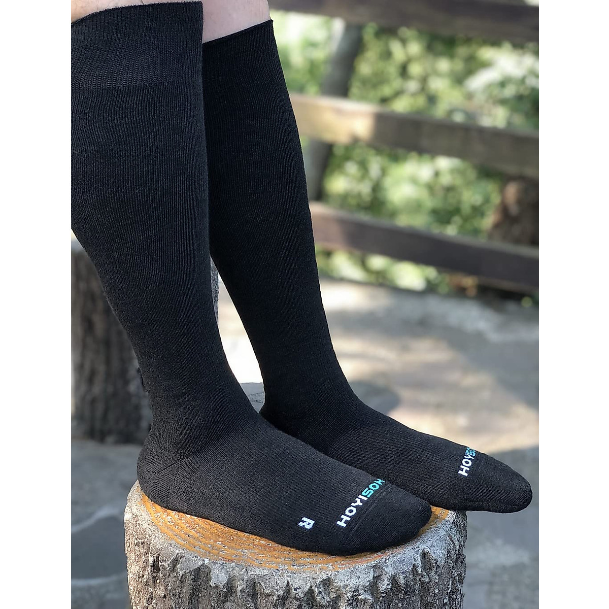 HOYISOX Plus Size Compression Knee High Socks, Wide Calf Extra Large for Men and Women, Comfortable Cotton (US, Alpha, 4X-Large, Regular, Regular, Black)