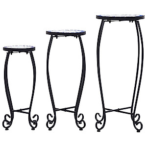 CUMYZO Mosaic Tables 3 pcs Blue and White Ceramic 11.1kg/24.42ib Plant Stands