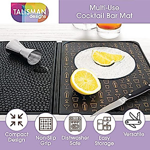 Talisman Designs Original Multi-Use Cocktail Bar Mat for Countertop | 9 x 12 | Black | Versatile Bar Spill Mat | Slice & Prep Cutting Board | Non-Slip Work Surface | Home Bar Accessory
