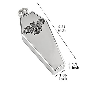 AORCMITN Coffin Bat Flask With Funnelfor Liquor For Men Women Drinking Whiskey Alcohol Stainless Steel Flasks (Silver- 3.5oz)