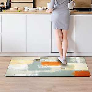 Orange Kitchen Rugs and Mats Set of 2 Cushioned Anti-Fatigue Kitchen Floor Mat 0.4 Inch Thick Burnt Orange Grey Kitchen Mat PVC Non-Slip Waterproof Standing Mat for Sink,Laundry, 17x28+17x47 inch