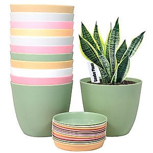 SwinDuck 6 Inch Plant Pots, 12 Pack Plastic Planters Modern Flower Pot with Drainage Holes and Saucers for All House Plants, Herbs, Flowers and Seeding Nursery, Colorful