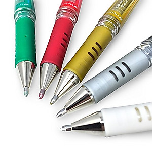 Pentel Hybrid Gel Grip Metallic Pen – 1.0mm Rollerball – Green, Gold, Red, Silver and White - Set of 5 - K230