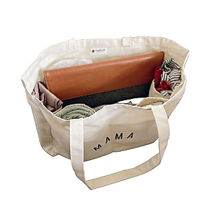 Sunflower Motherhood Mom Hospital Bag | Mama Canvas Tote Bag With Six Pocket Organization | Cute Tote Bags For Baby Shower Gifts For Mom | Mommy Bag for Hospital or Diaper Bag