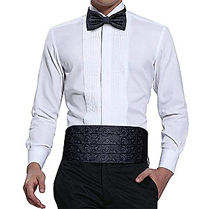 YOHOWA Men Cummerbund Bow Tie Set Paisley Black Silk Pre-Tied Bowtie Pocket Square Cufflinks Formal Wedding Party Prom Banquet