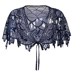 PrettyGuide Women's 1920s Shawl Beaded Vintage Bolero Flapper Evening Wraps Navy