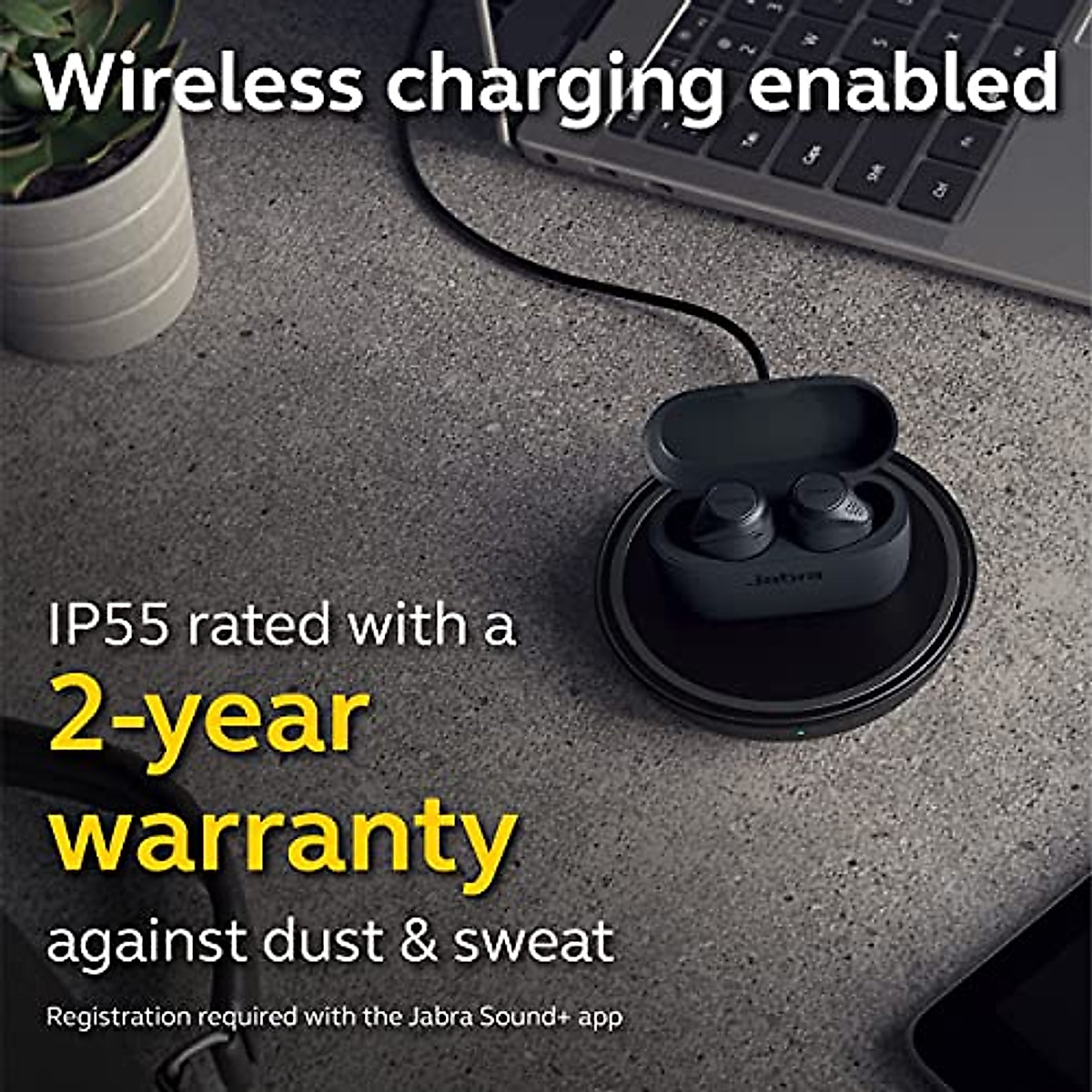 Jabra Elite Active 75t True Wireless Earbuds with Wireless Charging Enabled Case, Gray (Renewed)