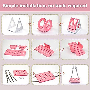 4 Pack Hamster Toys, Two Layers Rainbow Hamster House with Ladder Slide for Hamster Hideout Perch, Hanging Swing & Triangle Swing & Hamster Seesaw for Sport Exercise, Syrian Hamster Cage Accessories