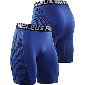 NELEUS Men's Compression Shorts 3 Pack Quick Dry Athletic Running Shorts,6086,Red/Navy/Blue,L