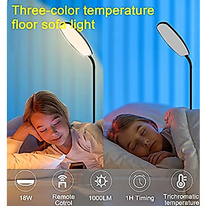 LED Floor Lamps Dimmable with Timer and Dimmer/Remote and Touch Control, 18W Bright Modern Standing Sofa Light, Adjustable Gooseneck Task Lighting for Reading Living Room Bedroom Office (Black)