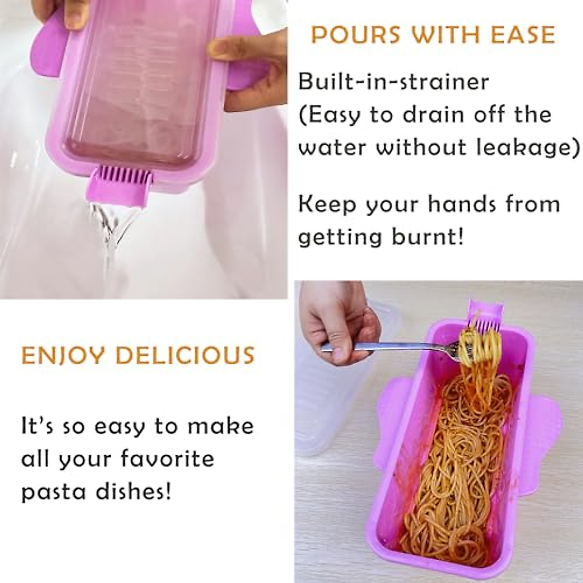 ZYXGOGOGO 2000ML / 68OZ Microwave Pasta Container Cooker, Noodles Cooker with Strainer. Quickly Cooks up to 4 Servings Pasta, Cute Elephant-Shaped Multifunctional Cooker (Purple)