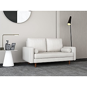 Overstock 59" Mid-Century Square Arm Leather Loveseat White