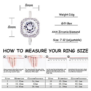 CHERUBIC Platinum Plated Sterling Silver Square Halo Ring For Women Crystal Cubic Zirconia Birthstone Rings Adjustable