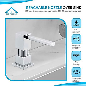 KBFmore 350 ml Square Polished Chrome Finish Kitchen Soap or Lotion Dispenser Fingerprint, Spot and Rust Resistant Stainless Steel 360 Degree Swivel Spout with Countertop Design PET Bottle