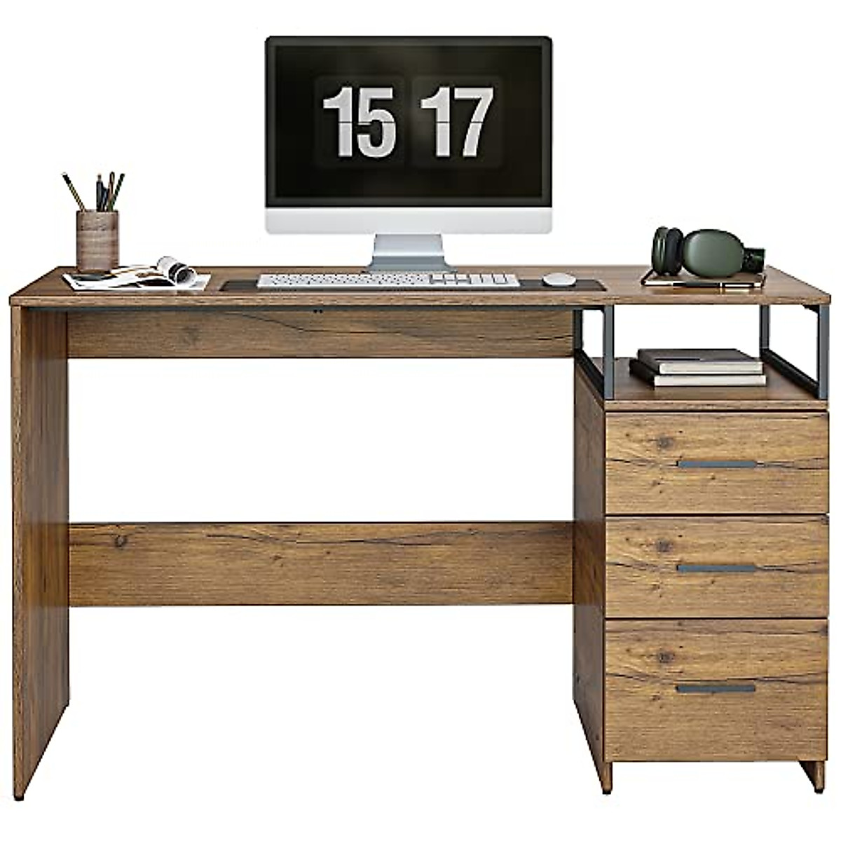 CubiCubi Computer Desk with Drawers, 47 Inch Home Office Desk, Study Writing Table, Modern Office Desk, Fir