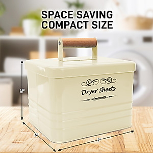 ELITAPRO Dryer Sheets Holder for Laundry Room - Farmhouse Dryer Sheet Box with Lid - Laundry Room Decor & Accessories - Metal Dryer Sheet Container for Laundry Room Organization & Storage (Ivory)