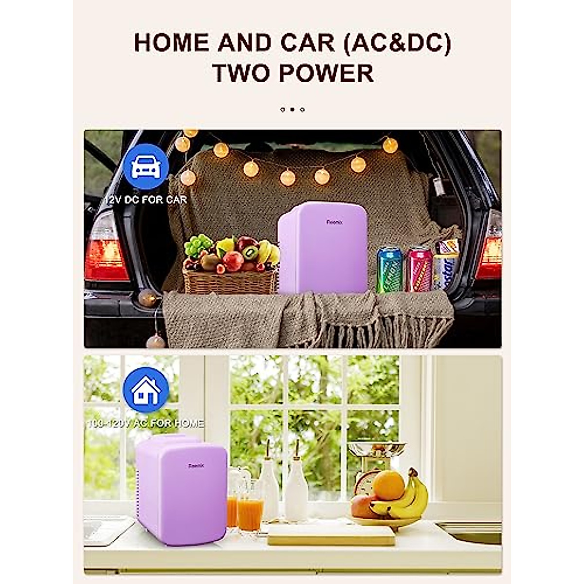 Reemix Mini Fridge, 3.7 Liter/6 Can Portable Cooler and Warmer Personal Refrigerator for Skin Care, Cosmetics, Beverage, Food,Great for Bedroom, Office, Car, Freon-Free (Purple)