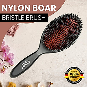 Since 1869 Hand Made In Germany - Nylon Boar Bristle Brush Suitable For Normal to Thick Hair - Gently Detangles, No Pulling or Split Ends - Softens and Improves Texture, Stimulates Scalp (Large)