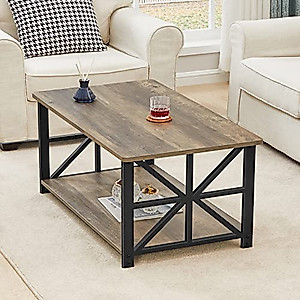 GreenForest Coffee Table for Living Room with Round Corners Farmhouse Style Center Table with Storage Shelf 40 Inch Space Saving Easy Assembly Gray Wash