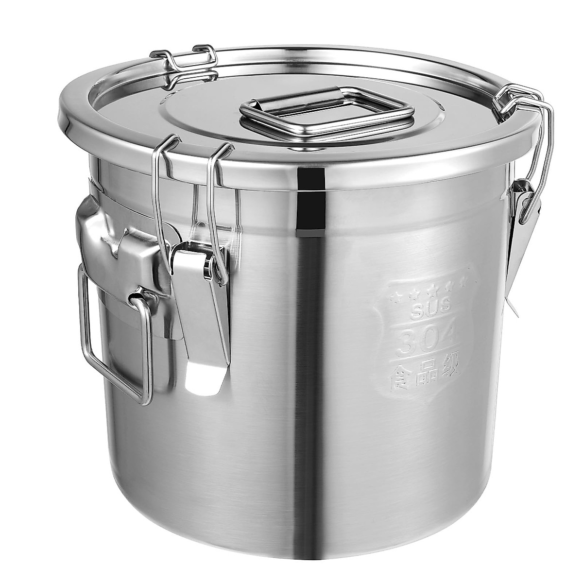 TianQinLang Stainless Steel Food Canister with Lid and Handles Rice Cereral Grain Container Kitchen Storage Bucket for Dry Wet Food Flour Oil Milk Wine Water, with Firm Locking Clamp (12L)