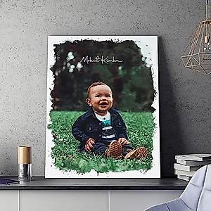 Personalized Baby Watercolor Canvas Painting With Name Printed On Premium Gallery Wall Art - Custom Newborn Portrait From Photo (S - 11x14 Inches)