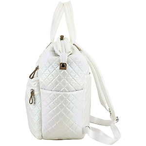 BODHI Quilted Luxe Top Handles Backpack with Trolley Sleeve - White Iridescent