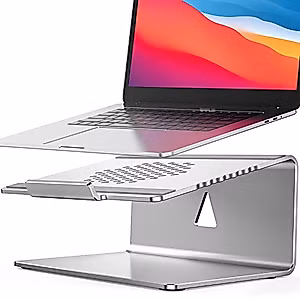 LORYERGO Laptop Stand, Aluminum Laptop Riser for Desk, Ergonomic Computer Stand for Laptop, Laptop Stand for Desk Compatible with Most 10-17" Laptops, Silver