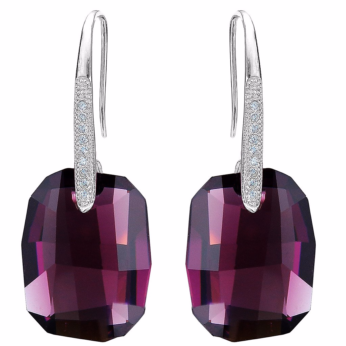 EleQueen 925 Sterling Silver CZ Rectangle Hook Drop Earrings Amethyst Color Made with Austrian Crystal for Women Girl, Valentine's Day/Mother's Day/Christmas Jewelry Gift for Girlfriend/Mom