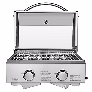 ZOKOP Portable Propane Gas Grill, 20000 BTU Tabletop Stainless Steel 2-Burner BBQ Grid with Foldable Legs for Picnic Camping Trip, Tailgating, Patio Garden Home Use, 22 x 18 x 15 Inch, Steel, Silver