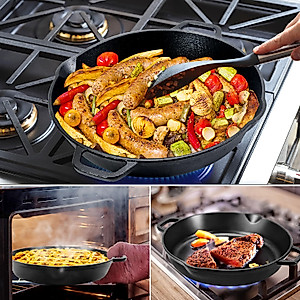 GGC Cast Iron Skillet Pan with Double Handles for Stove Tops, Oven, Grill, Smoker, Induction or Campfire, 12" Camping Skillet Pan for Indoor and Outdoor Cooking