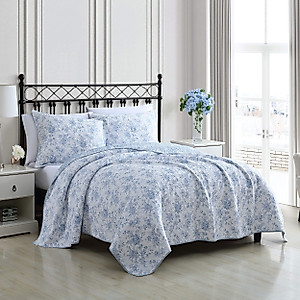 Laura Ashley Home - Twin Quilt Set, Reversible Floral Cotton Bedding with Matching Sham, Home Decor for All Seasons (Walled Garden Blue, Twin)