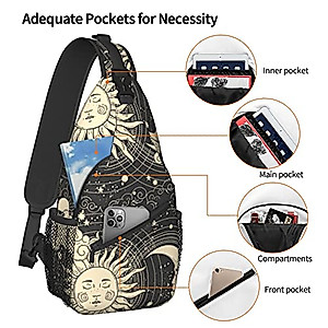 Sling Bag Tarot Sun Moon Witchy Astrology Night Psychedelic Hiking Daypack Crossbody Shoulder Backpack Travel Chest Pack for Men Women