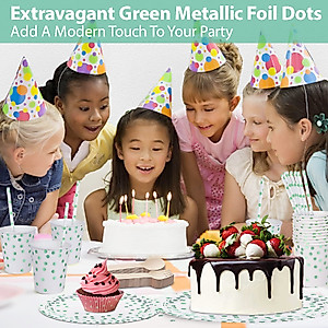 168PCS Green and Gold Party Supplies, Severs 24 Disposable Party Dinnerware Include Paper Party Plates, Cups, Napkins, Straw, Wooden Fork Spoon for Wedding, Birthday Party, Birthday Baby Shower