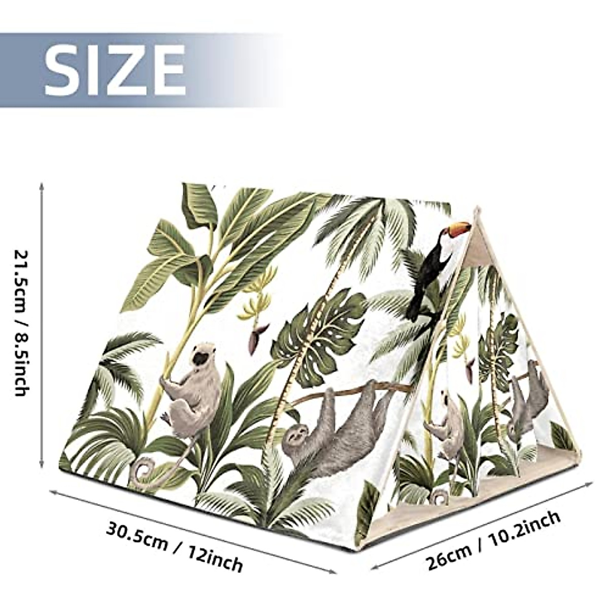 enheng Small Pet Hideout Toucan Sloth Palm Trees Hamster House Guinea Pig Playhouse for Dwarf Rabbits Hedgehogs Chinchillas
