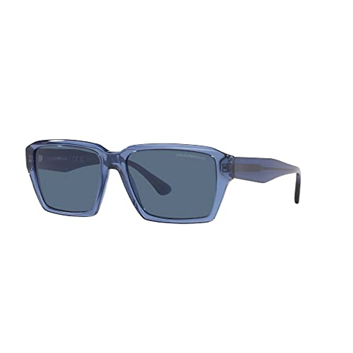 Emporio Armani Men's EA4186F Low Bridge Fit Rectangular Sunglasses, Shiny Transparent Blue/Dark Blue, 58 mm