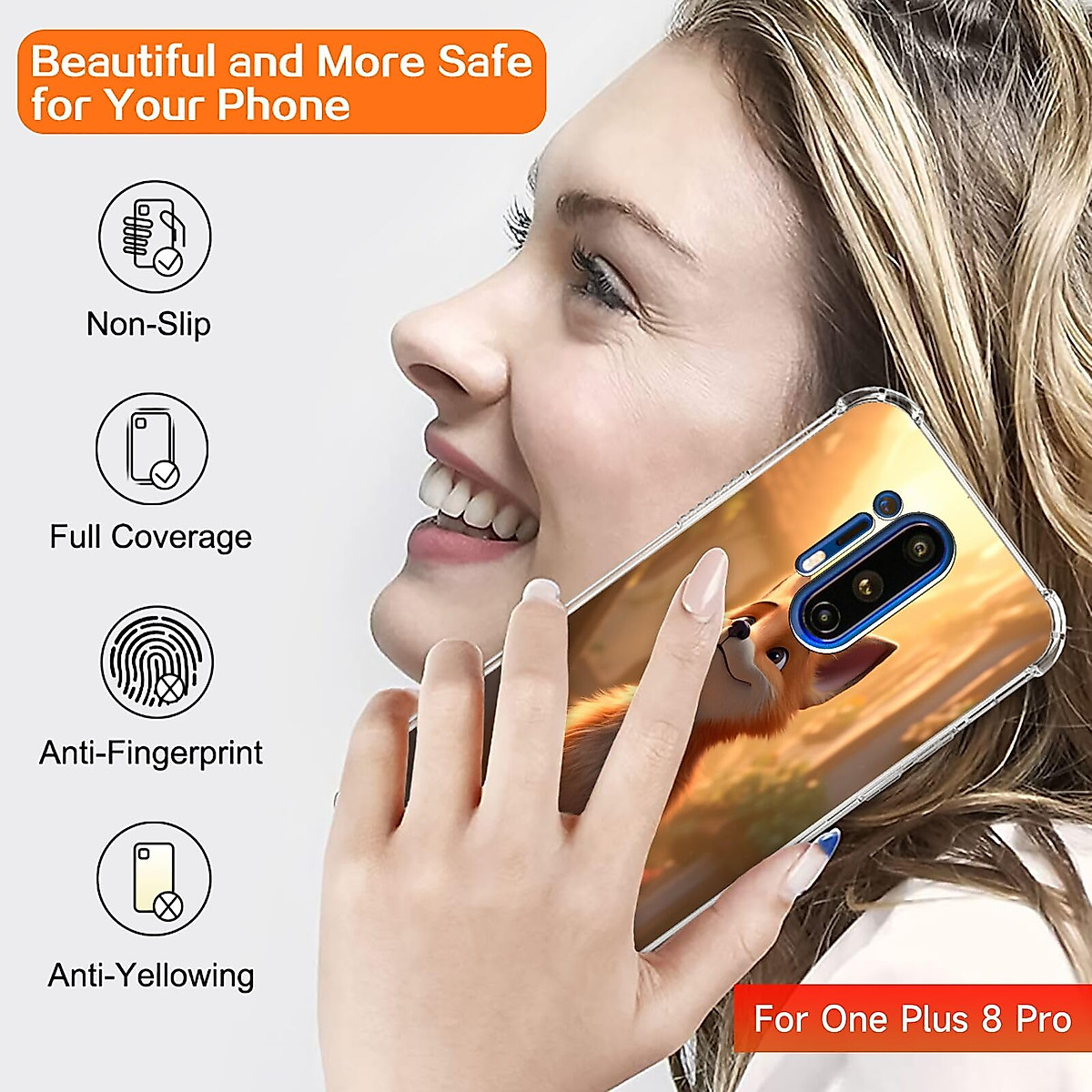 Elgzigok Transparent Case for OnePlus 8 Pro Fox-aa23 Phone Cover Clear Silicone Protective Case for OnePlus 8 Pro Shock-Proof Four Corners Reinforced