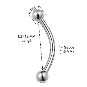 6PCS Stainless Steel Banana Barbell 14 gauge 6mm 8mm 10mm 3mm Ball Spike Tragus Nose Earrings Cartilage Piercing Jewelry 0255