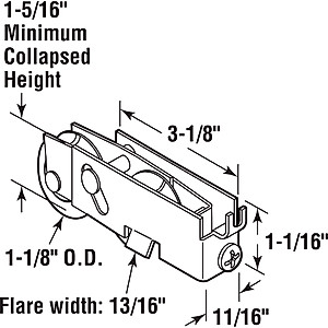 Prime-Line D 1551 1-1/4 in, Steel Ball Bearing, C-Tab, Pacific and Elco Sliding Door Tandem Roller Assembly, 1-1/8 in, Gold