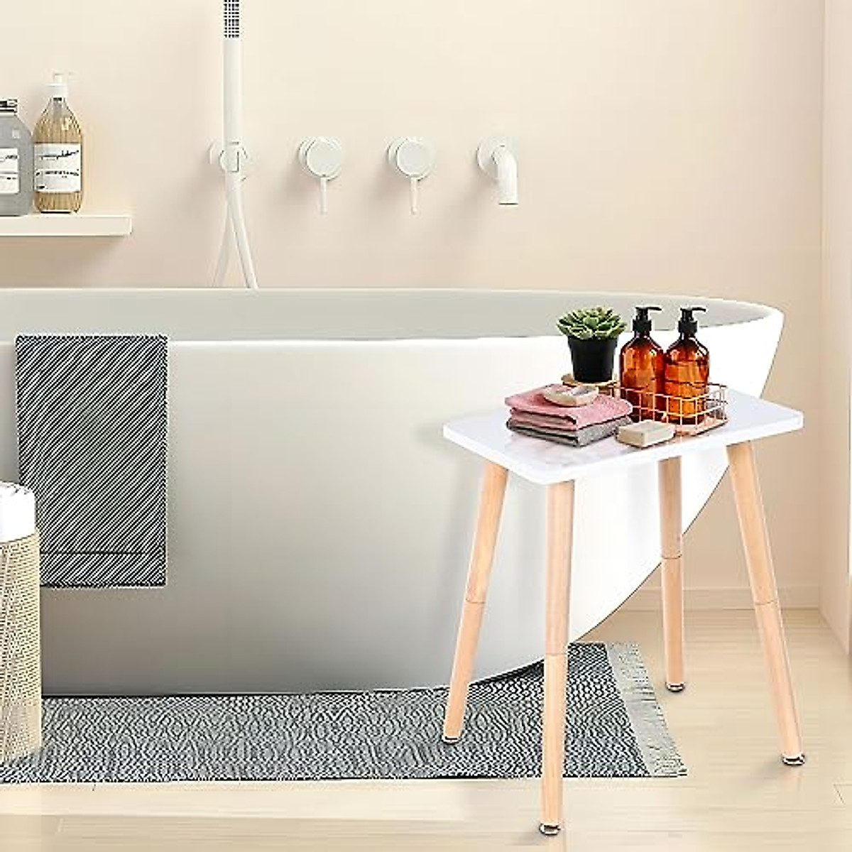 Yawinhe Side Table 2-Tier end Table,Nightstand with Storage Shelf,Modern Wooden Side Table Bedside Table,Suitable for Living Room, Bedroom, Balcony (First Floor/(1-Pack), White+Natural)