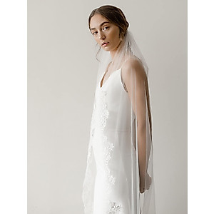 Latious Lace Wedding Bride Veils White 1 Tier Floral Bridal Veil Long Tulle Veils with Comb Cathedral Veils for Brides and Women (White)